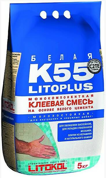 Клей для мозаики и мелкой плитки LITOPLUS K55, 5кг LITOPLUS K55 5